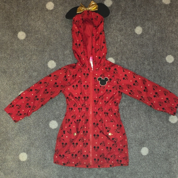 Disney | Jackets & Coats | Disney Red Raincoat With Ears And Gold Bow ...